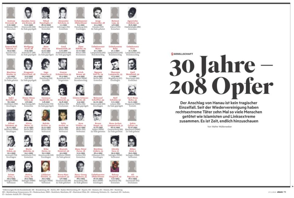 Hanau-Gedenken: 213 Tote seit 1990 – die blutige Spur des rechten Terrors in Deutschland | STERN.de