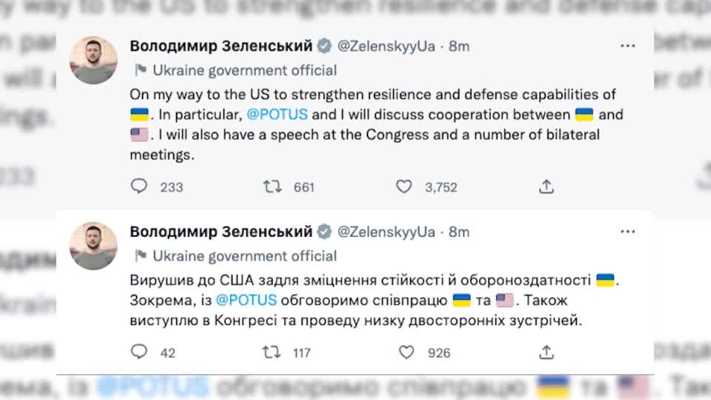 Video: Ukrainischer Präsident Selenskyj auf dem Weg in die USA | STERN.de