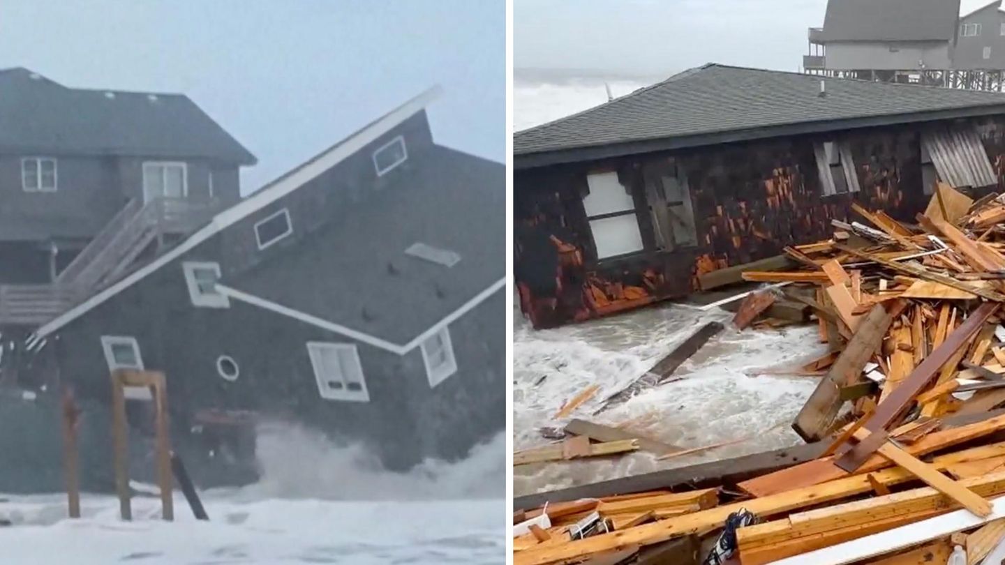 North Carolina: Enorme Hurrikan-Wellen reißen ganze Häuser ins Meer ...