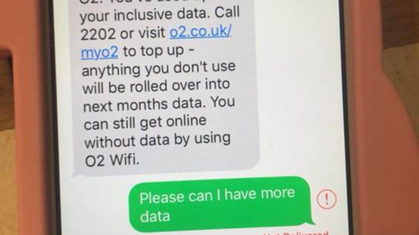 O2 antwortet auf SMS von Mädchen, das sich mehr Datenvolumen wünscht ...
